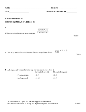 Mathematics F3 EXAM - Quality take away questions and notes - NAME ...