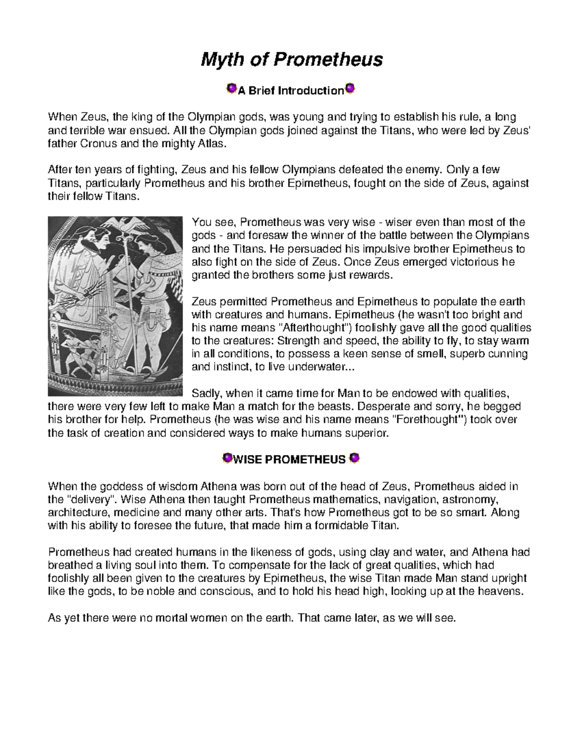 Myth of Prometheus: A Brief Introduction to Humanity's Champion - Studocu