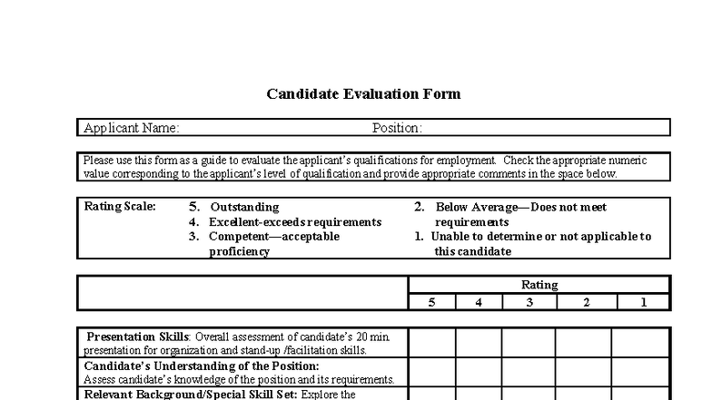 Candidate Evaluation Form for SOM Position Assessment - Studocu