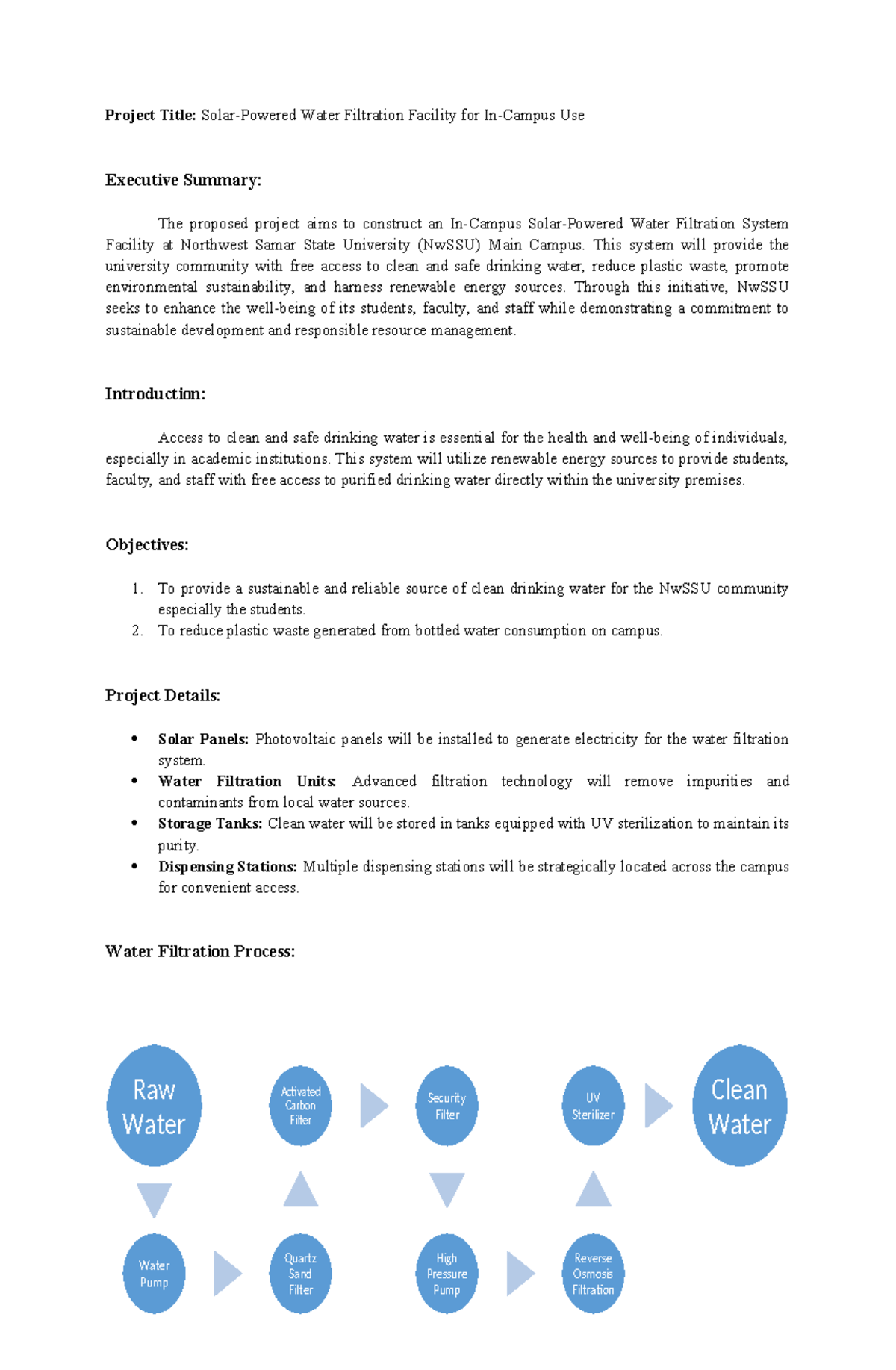 Project Proposal - NwSSU Solar-Powered Water Filtration Facility - Studocu