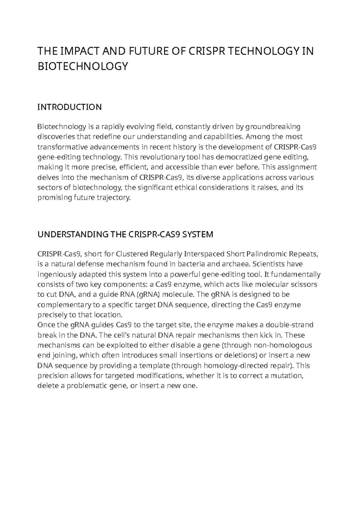 Biotechnology Assignment: The Future of CRISPR Technology - Studocu