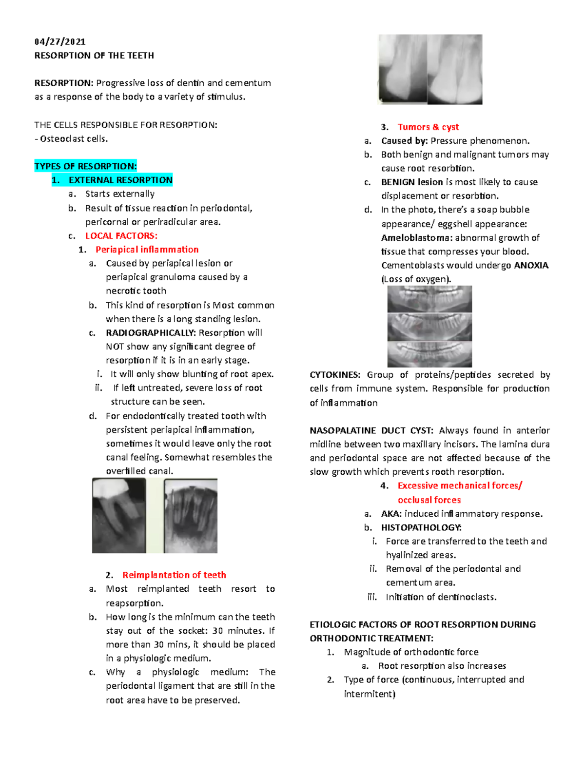 FINALS Q2 ORAL PATHOLOGY 1 - 04/27/ RESORPTION OF THE TEETH RESORPTION ...
