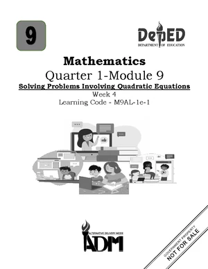 Math 9 Quarter 1 Module 11: Understanding Quadratic Inequalities - Studocu