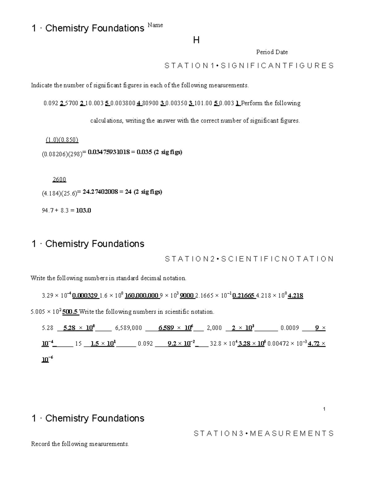 Unit 1 Packet: Chemistry Foundations and Measurements - Studocu