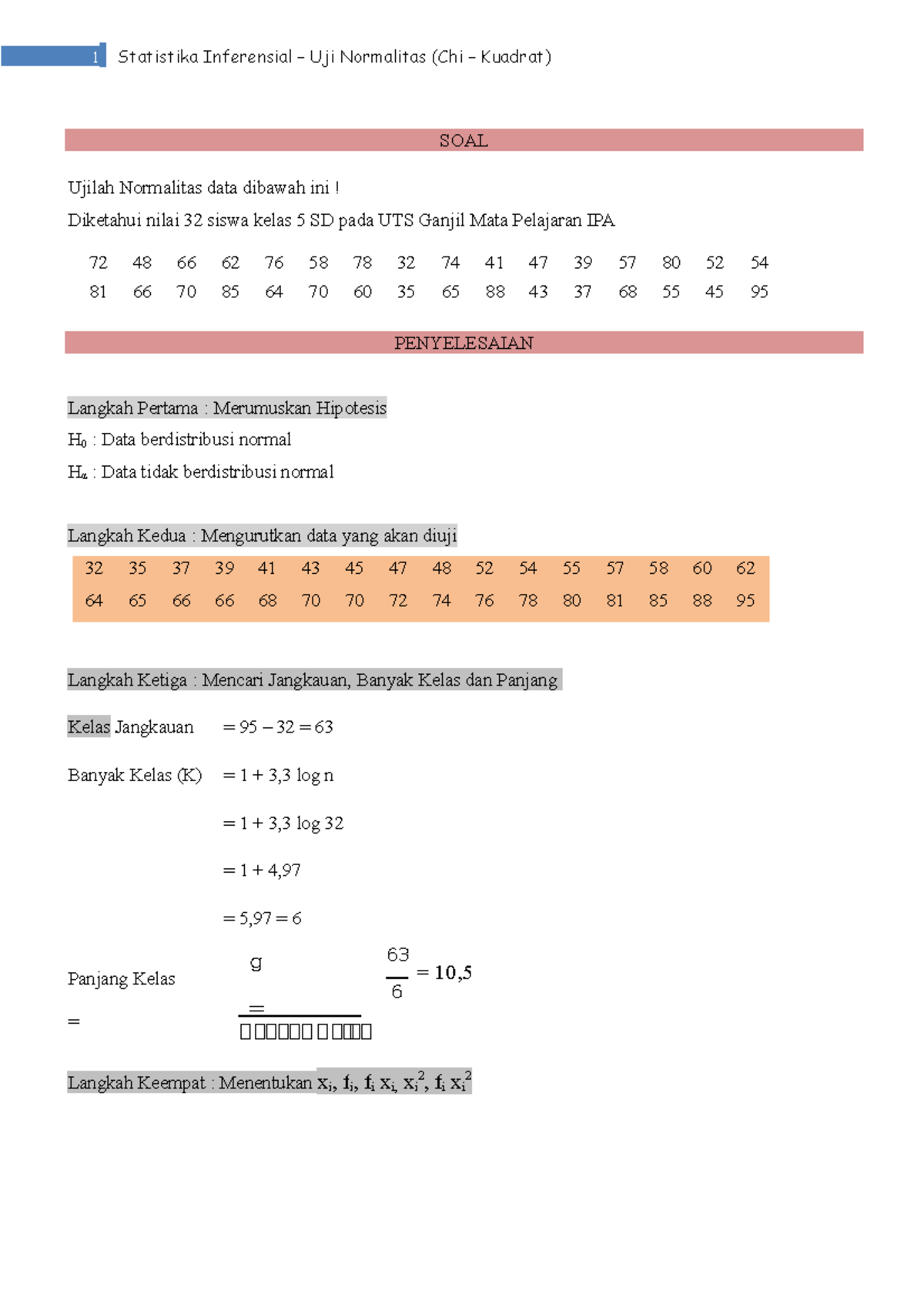 Latihan dan Jawaban Uji Normalitas Chi Kuadrat Statistika 101 - Studocu