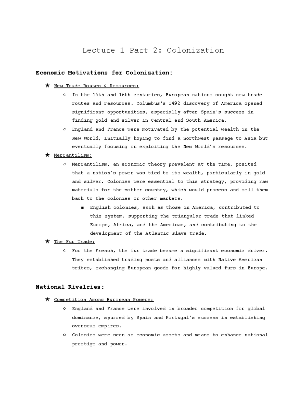 U.S History I- Lecture 1 Part 2 Colonization - Lecture 1 Part 2 ...
