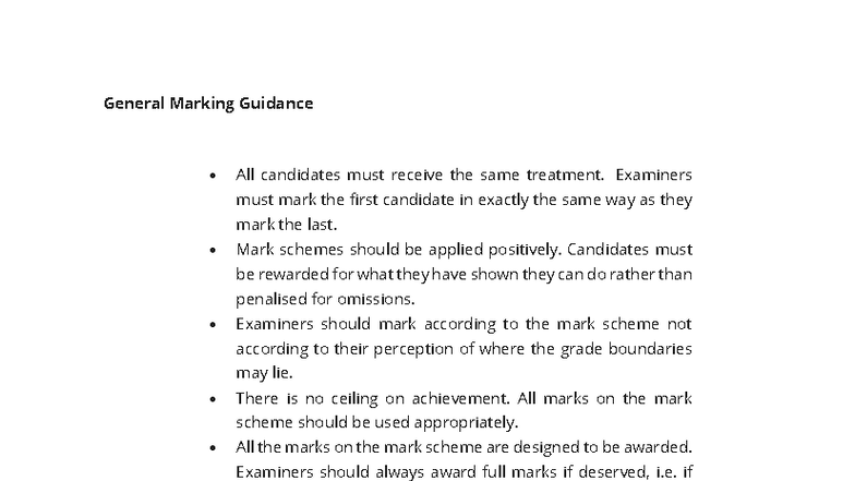 General Marking Guidance for Pearson Edexcel Exams - Studocu