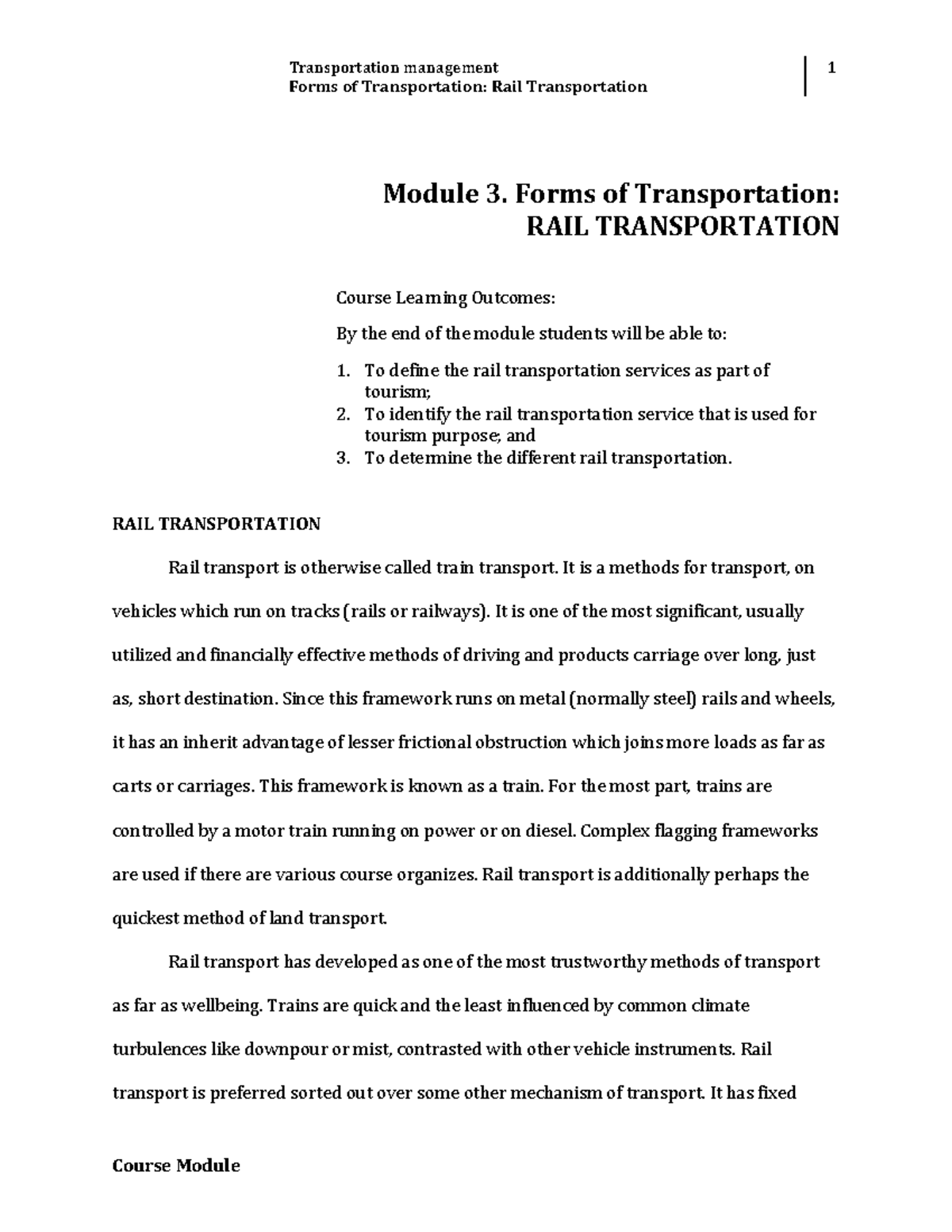 Module 3 - Rail Transportation Overview: Week 4 Insights - Studocu