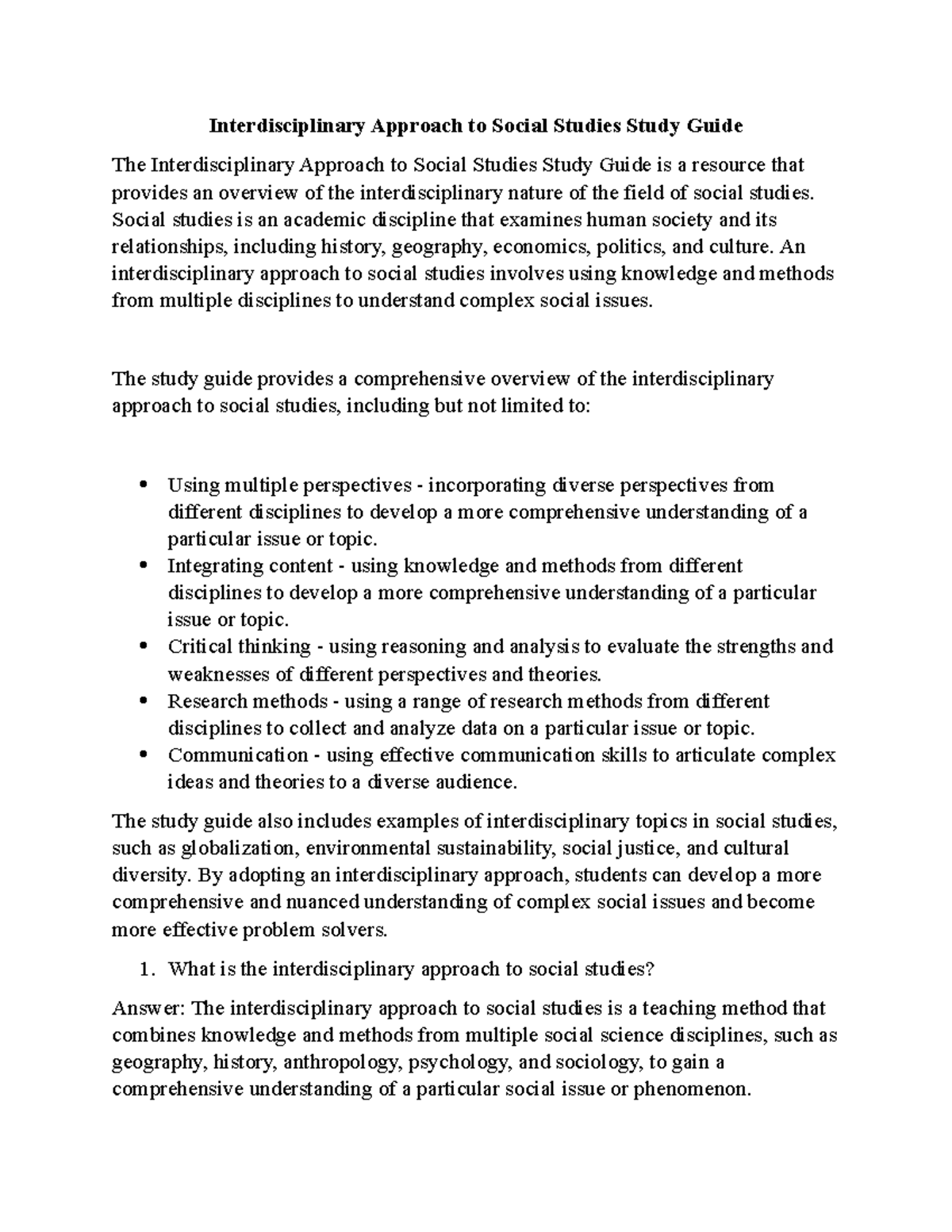 Social Studies Interdisciplinary Approach Study Guide: Key Concepts ...