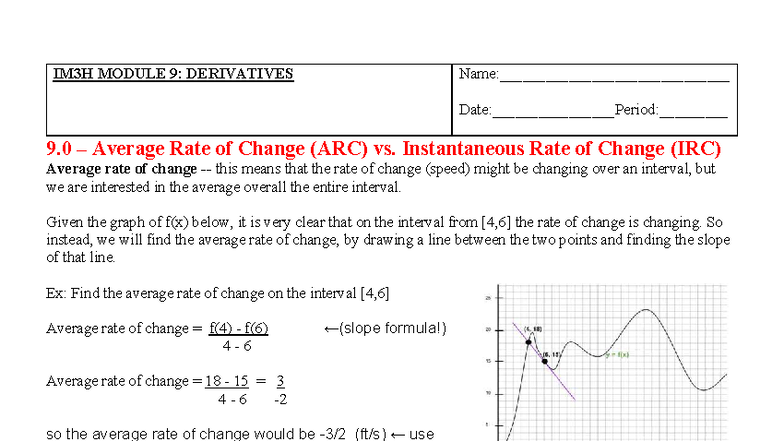 TN IM3H Notes 9: Understanding Derivatives and Rates of Change - Studocu