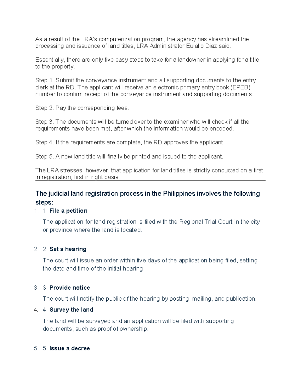 LRA & RD - summation - As a result of the LRA’s computerization program ...