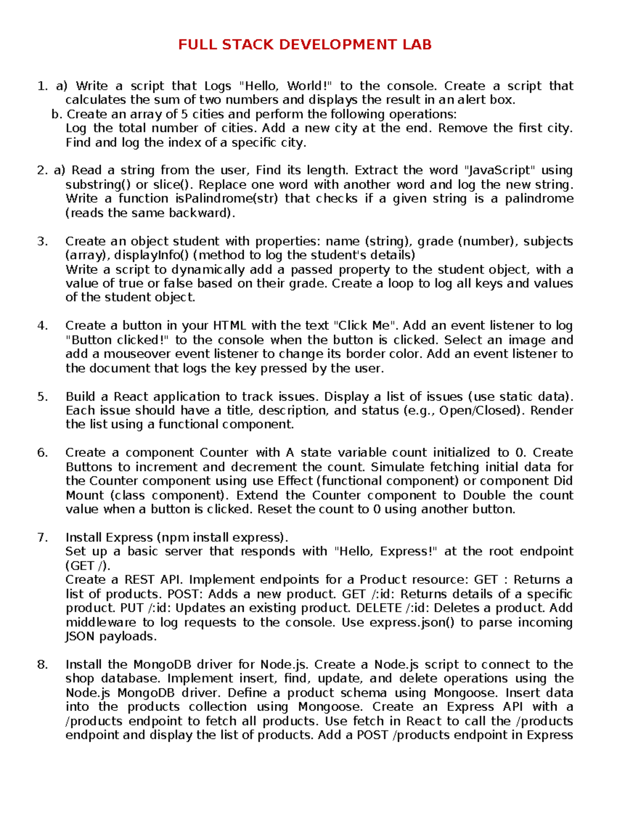 FULL STACK DEVELOPMENT LAB: Comprehensive Script and Application Guide ...