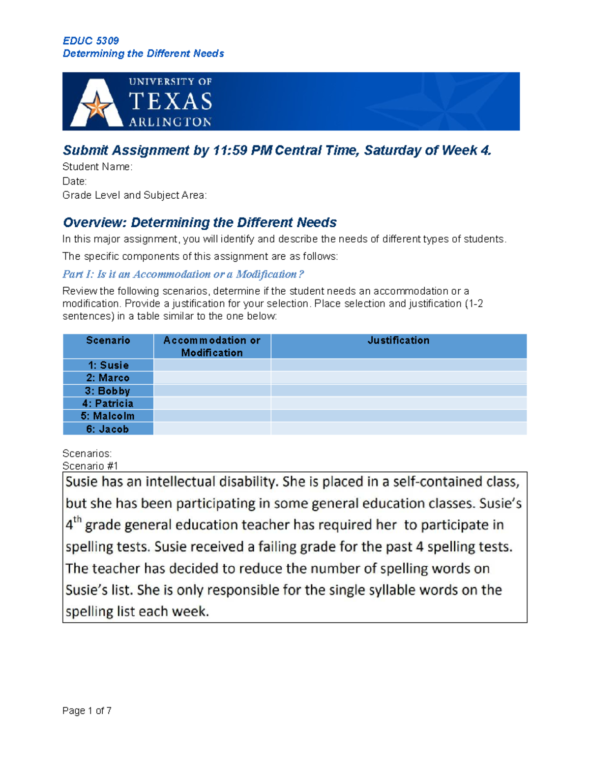 EDUC 5309 Week 4 Assignment: Identifying Student Needs - Studocu