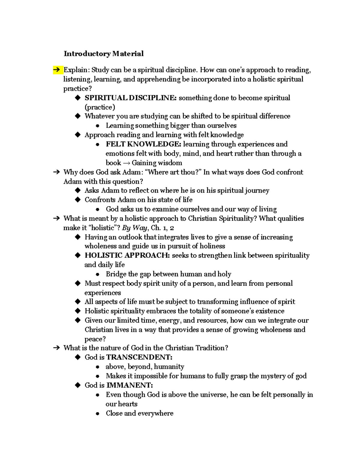 Christian Spirituality (CS 201) Midterm Study Guide: Key Concepts ...