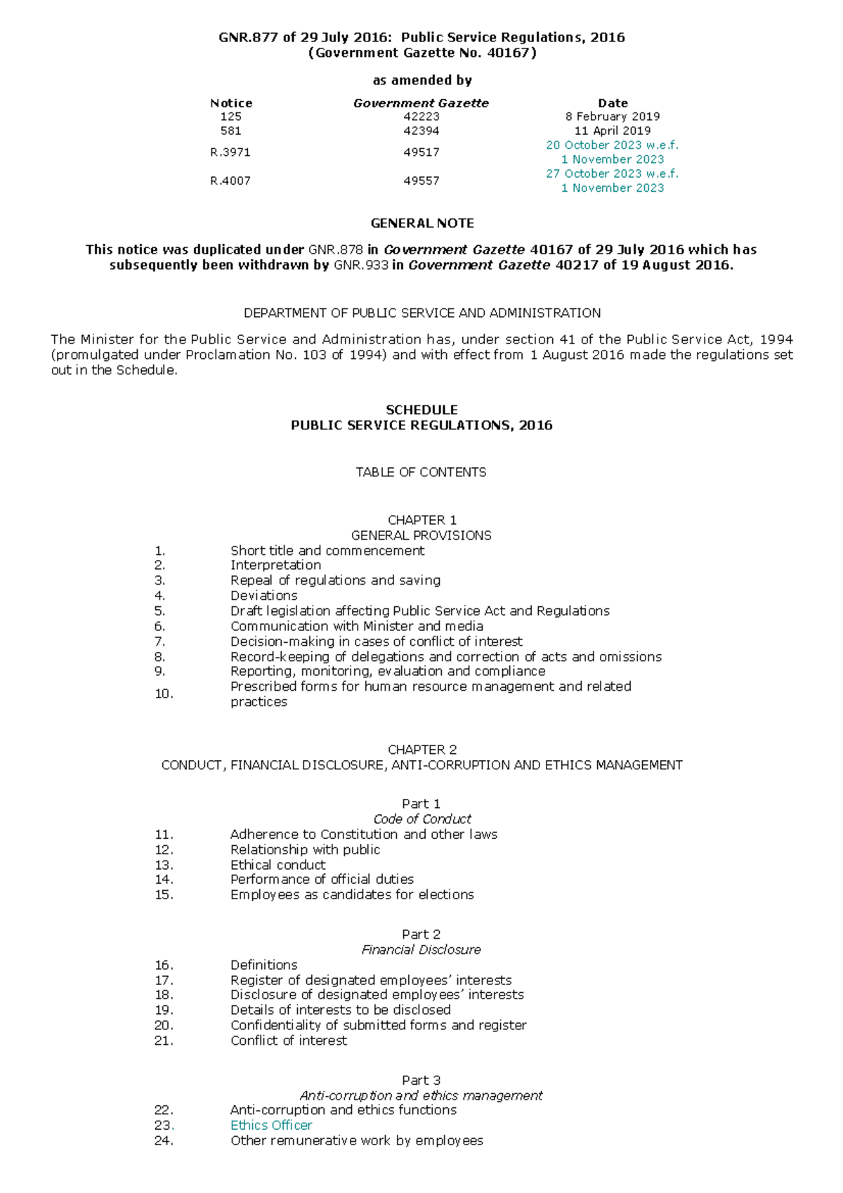 Public Service Regulations, 2016: GNR.877 & Amendments Overview - Studocu
