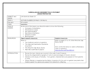 Life Sciences Grade 12 Revision Notes: Genetics & Inheritance Concepts ...