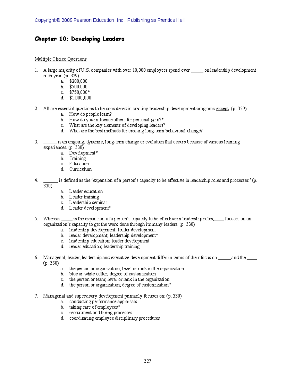Chapter 10 Test Bank: Developing Leaders Questions and Answers - Studocu