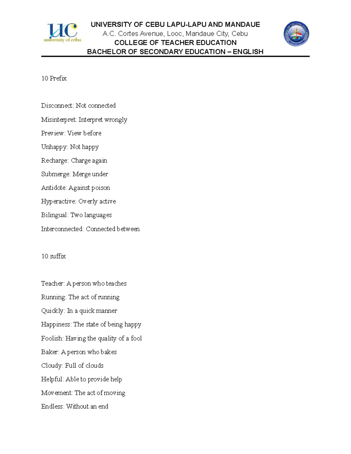 BSED ENGLISH 10: Word Meaning Notes and Definitions - Studocu