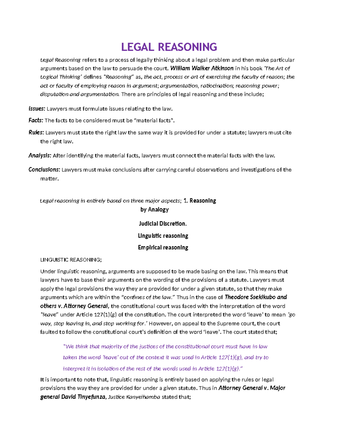 Legal Reasoning-WPS Office - LEGAL REASONING Legal Reasoning refers to ...