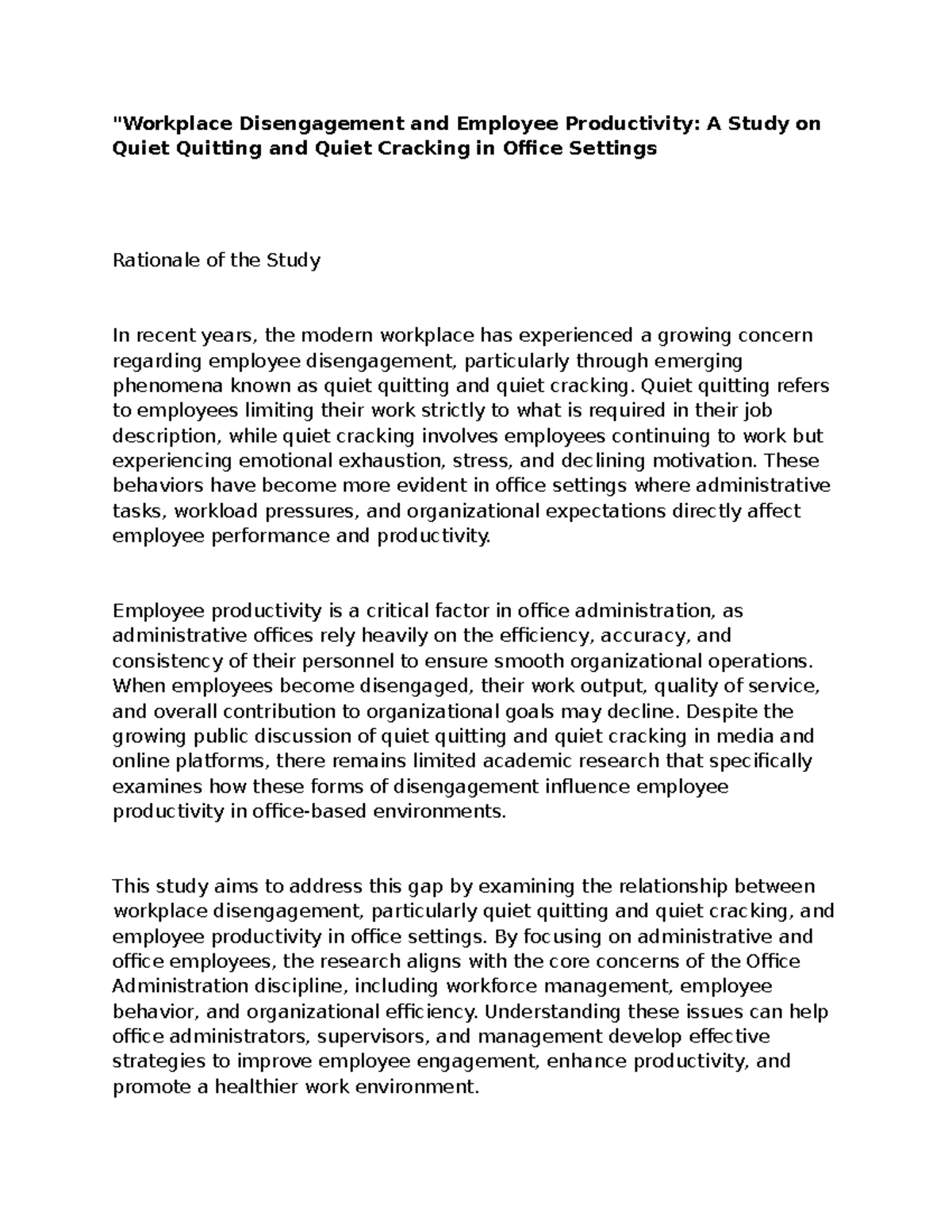 Office Administration Study: Disengagement & Productivity Issues - Studocu