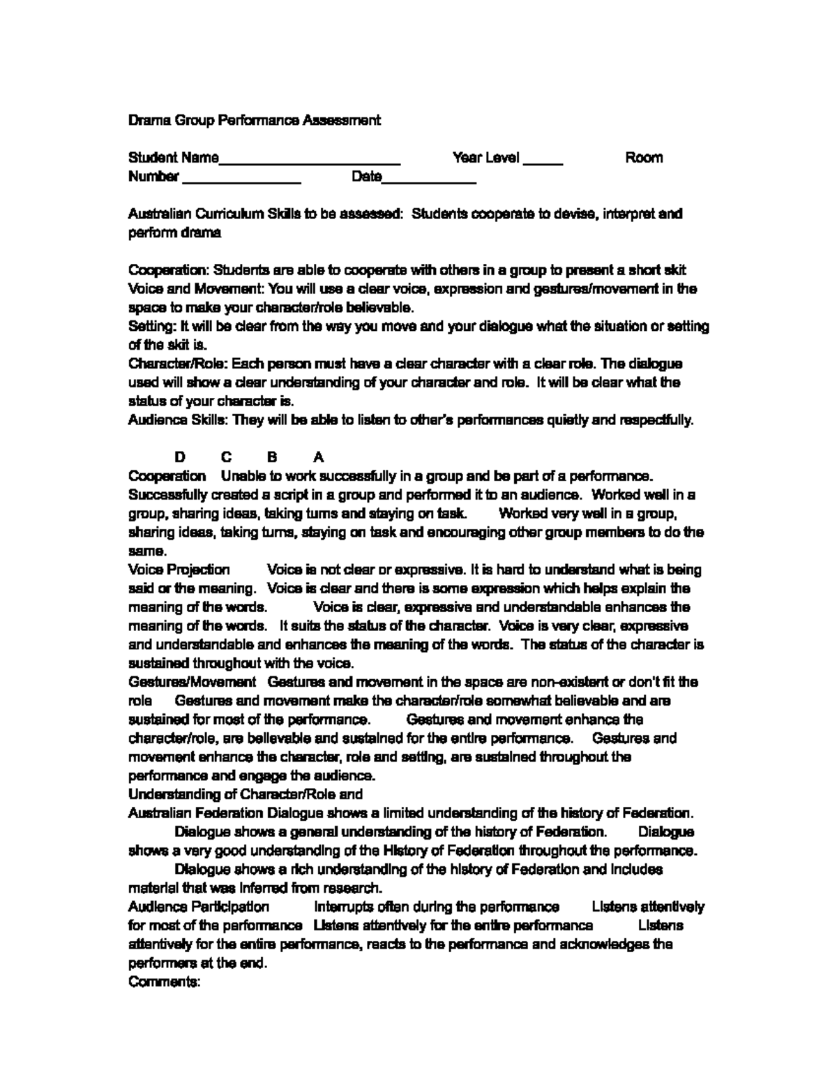 Drama Performance Assessment: Skills & Criteria Overview - Studocu