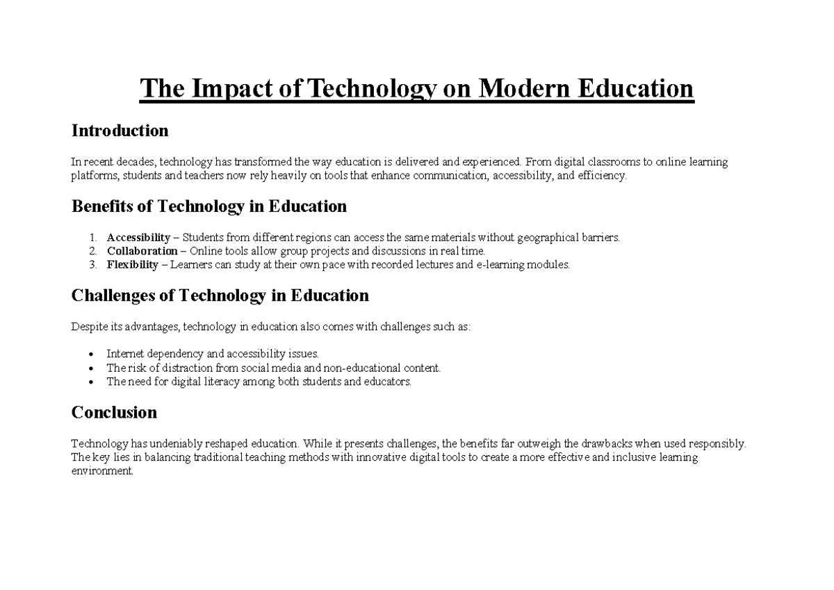 The Impact of Technology on Modern Education: A Comprehensive Overview ...