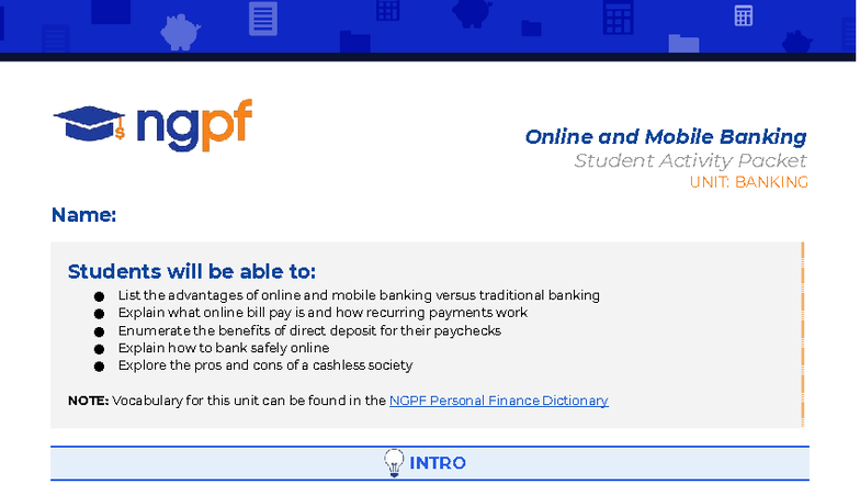 Online & Mobile Banking Student Activity Packet: Unit Overview - Studocu