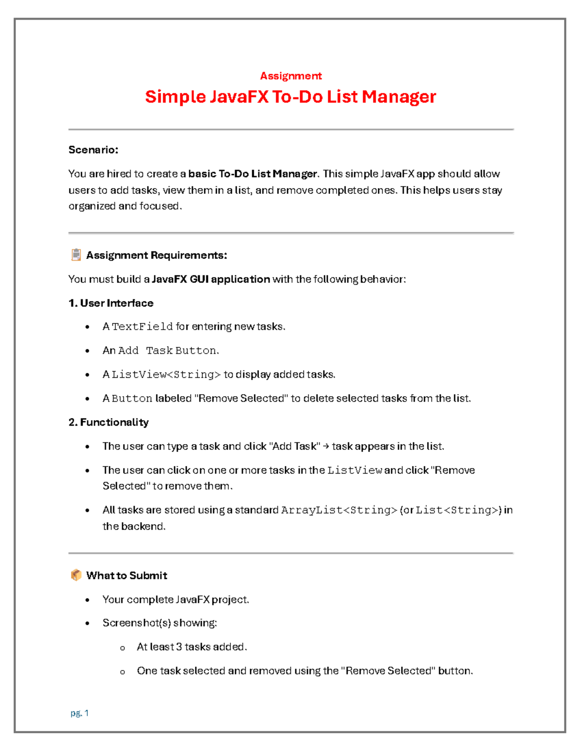 Assignment: Simple JavaFX List Manager (CS101) - Studocu