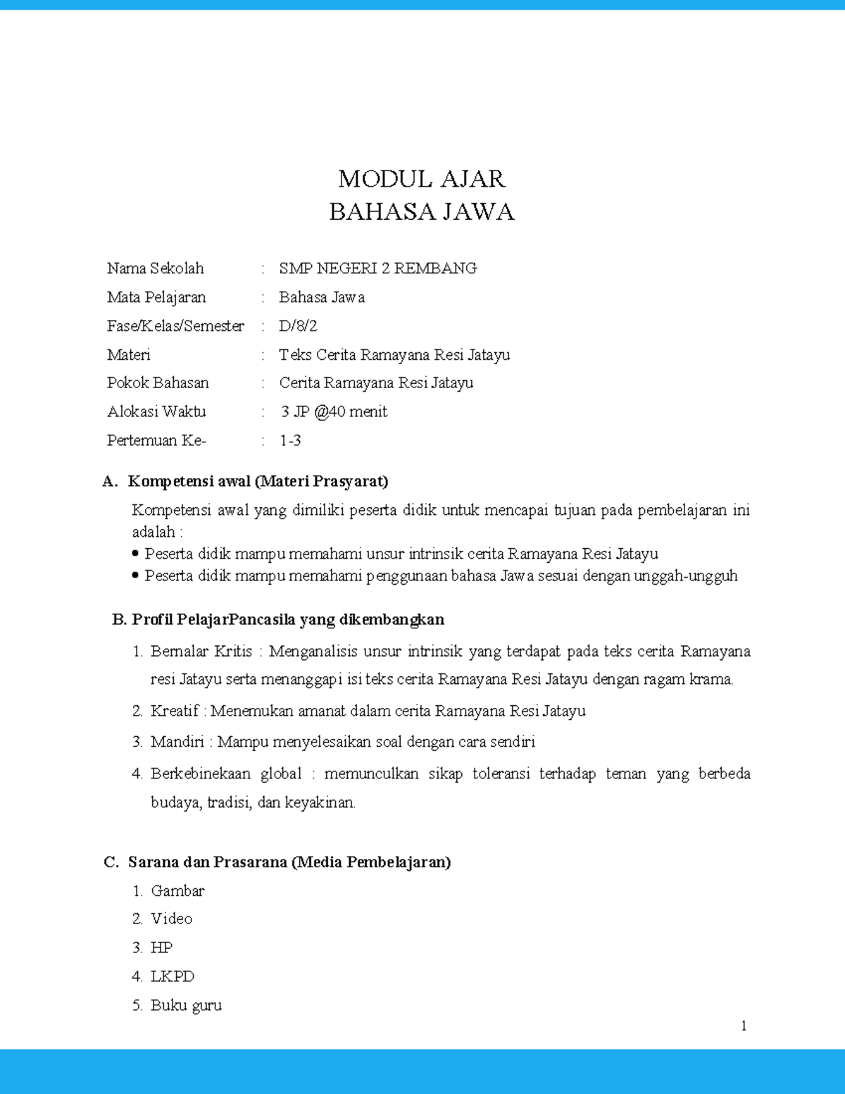 Modul Ajar Bahasa Jawa: Teks Cerita Ramayana Resi Jatayu SMT Genap ...