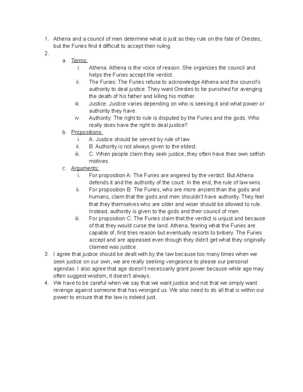 I.3 Reading Questions - Athena and a council of men determine what is ...