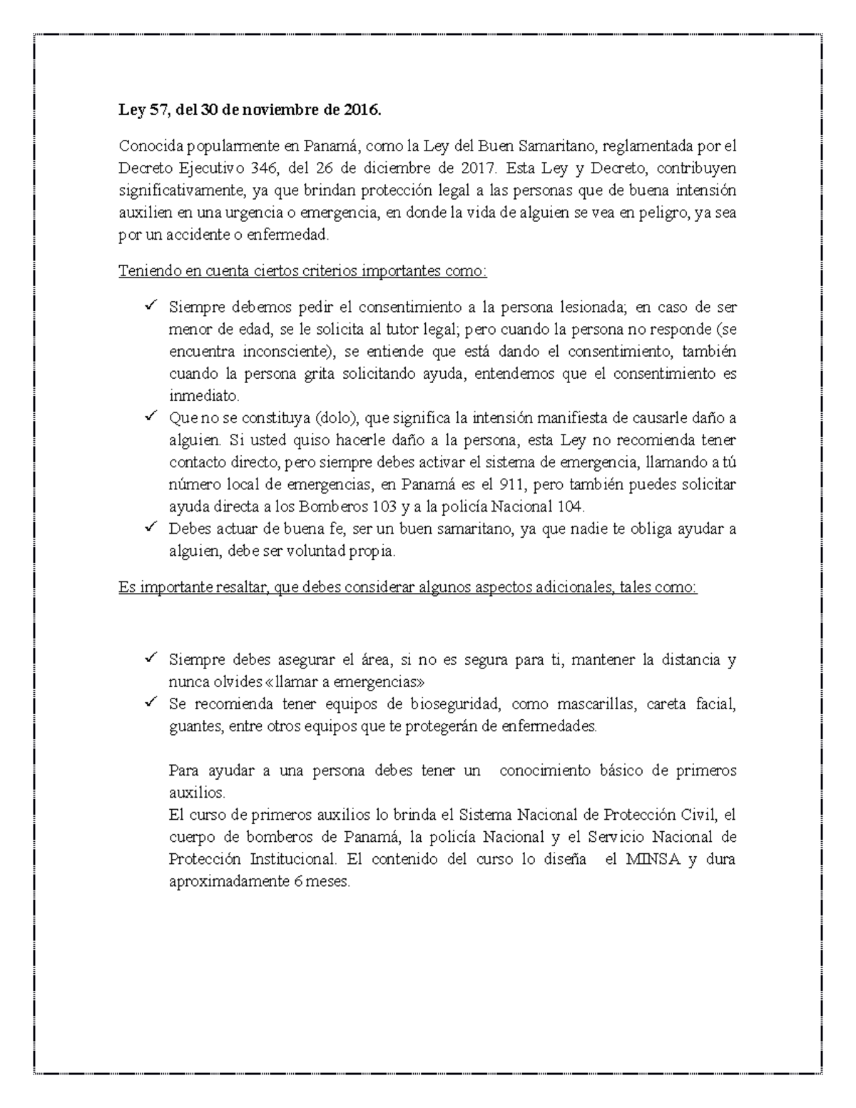 Ley 57 del Buen Samaritano: Protección Legal y Primeros Auxilios - Studocu