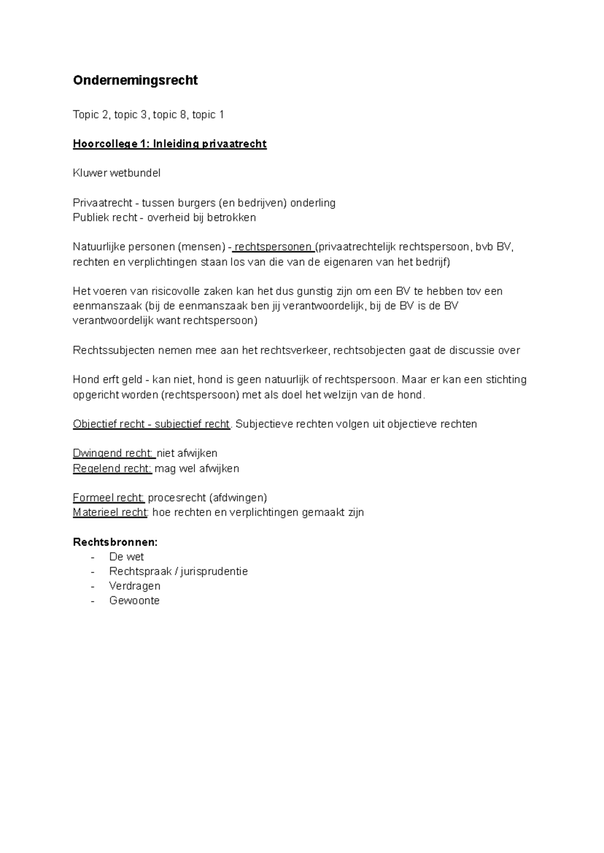 Ondernemingsrecht HC Aantekeningen: Inleiding en Belangrijke Concepten ...