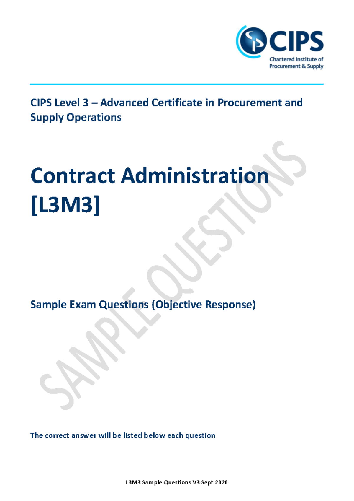CIPS L3M3 Contract Admin Sample Exam Questions & Answers - Studocu