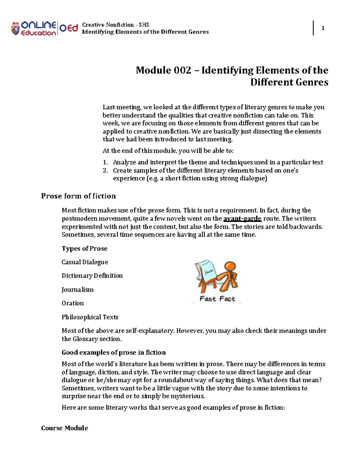 Week 002 Creative Nonfiction Module: Analyzing Genre Elements - Studocu