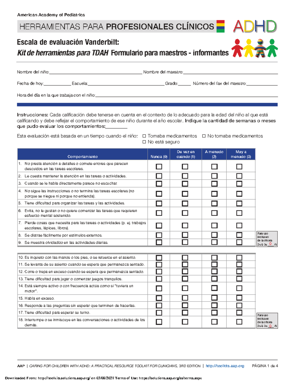 Vanderbilt Initial Teacher Informant Spanish - HERRAMIENTAS PARA ...