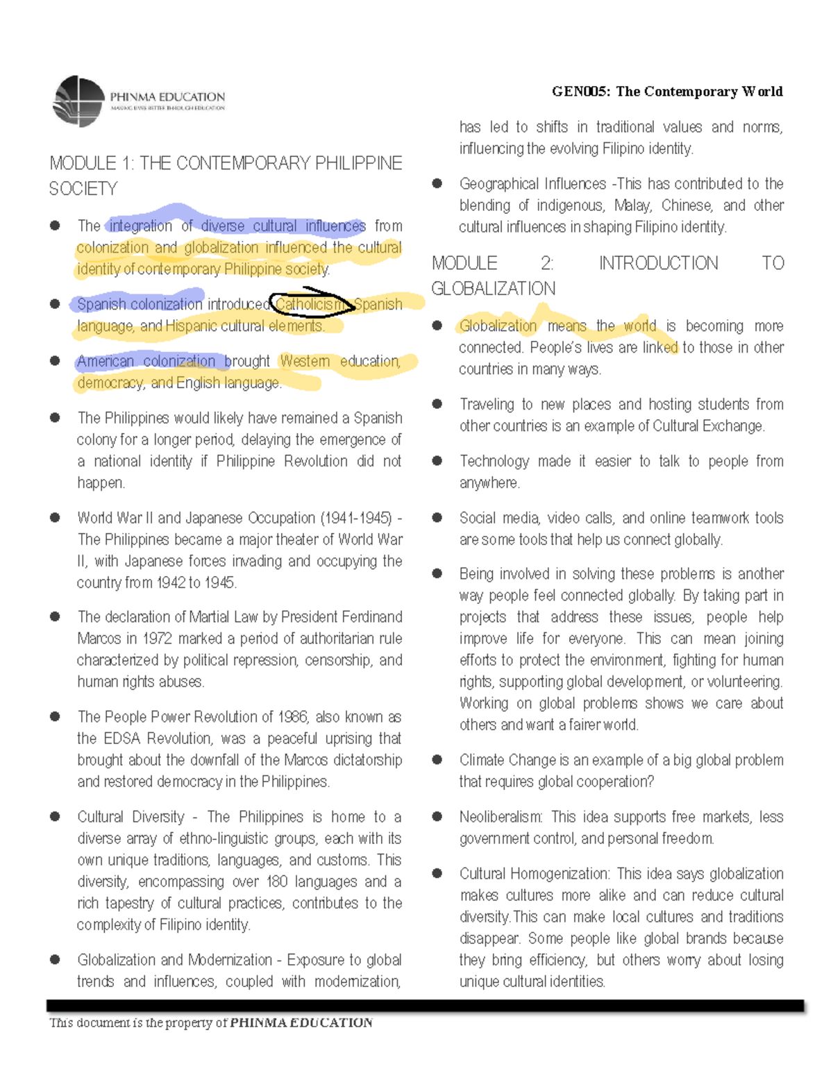 GEN005: The Contemporary World Reviewer Module 1-4 Notes - Studocu