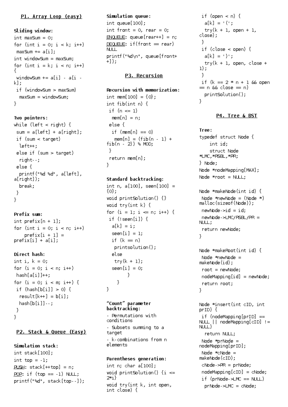 P1. Cheat Sheet: Array, Recursion, Stack, and Tree Concepts - Studocu