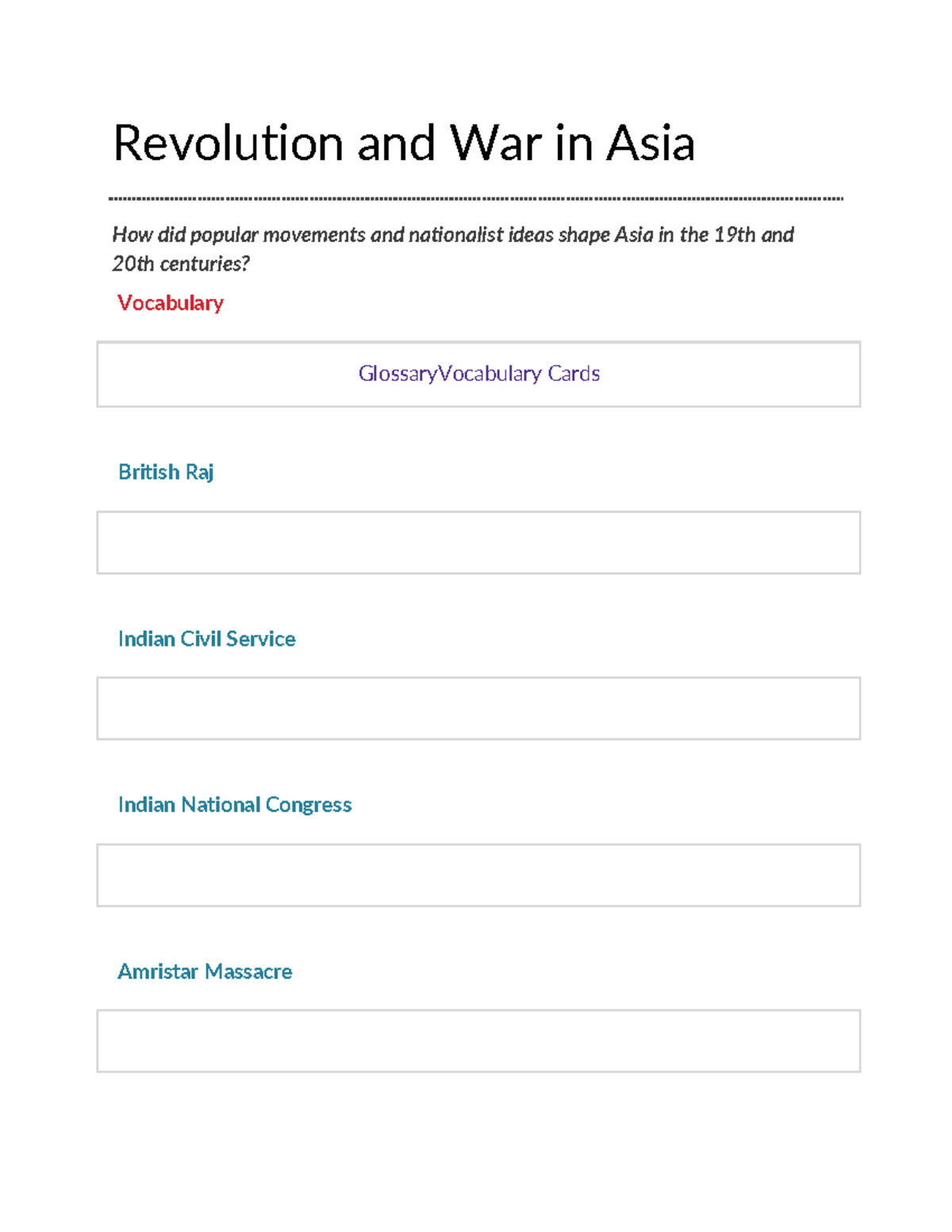 Revolution and Nationalism in Modern Asia: Key Events and Figures (HIST ...