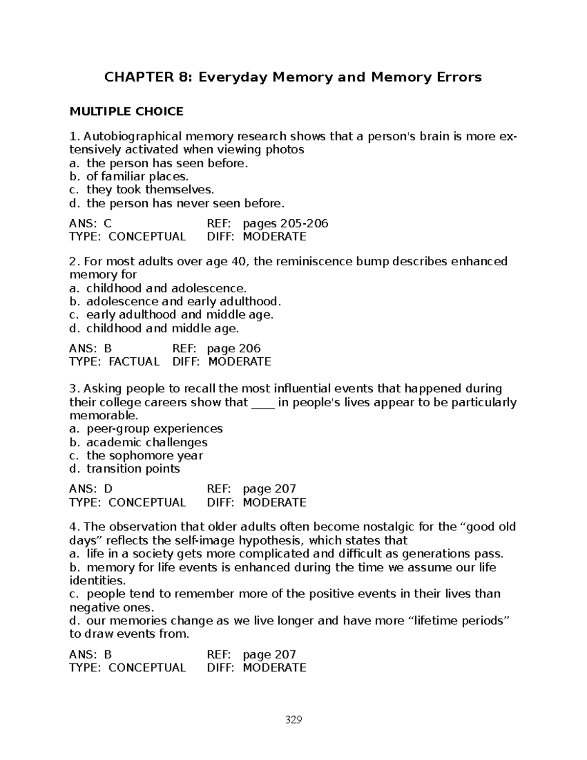 Sample/practice exam 2019, questions and answers - CHAPTER 8: Everyday Memory and Memory Errors ...