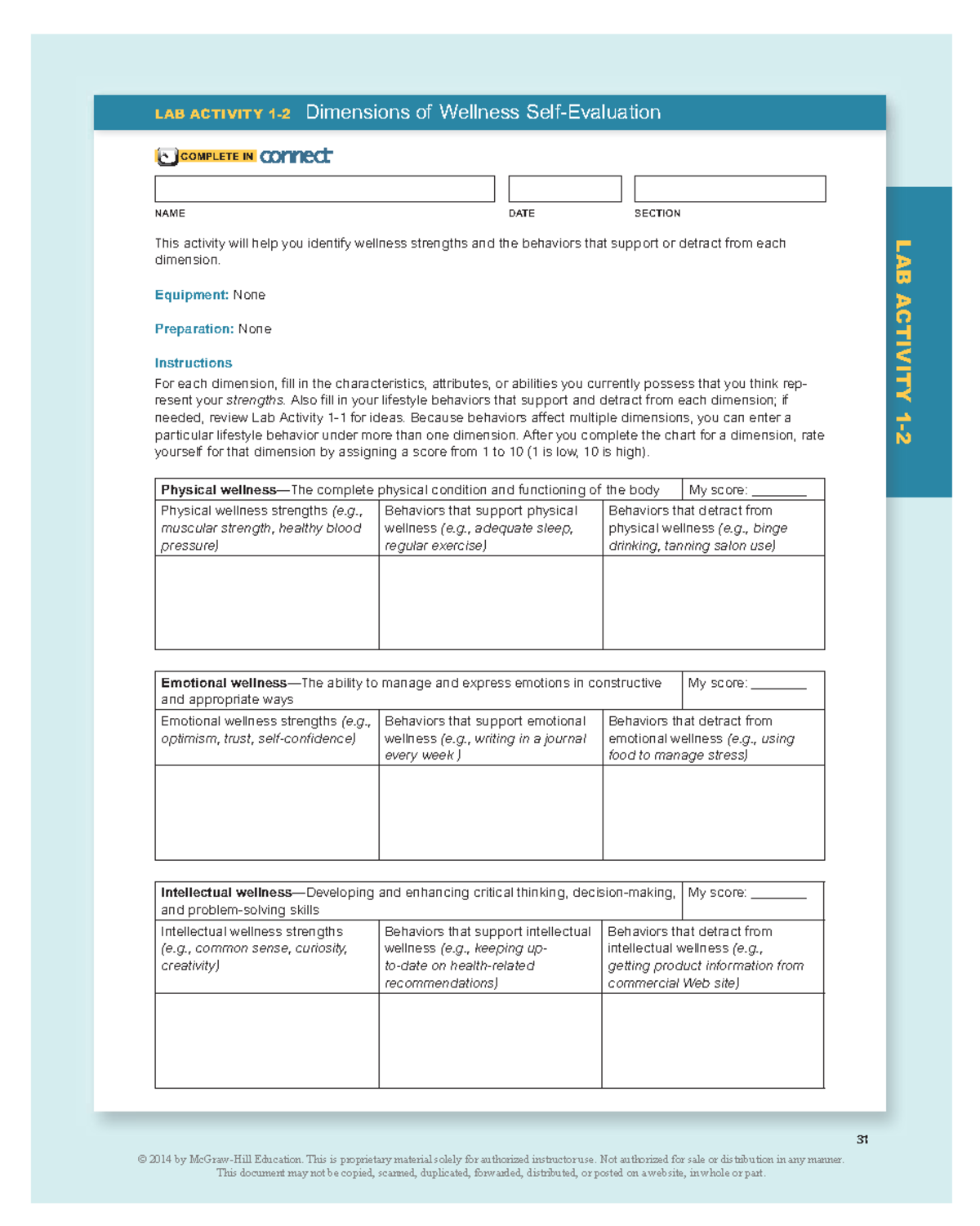 LAB ACTIVITY: Dimensions of Wellness Assessment - FILE 4324 - Studocu