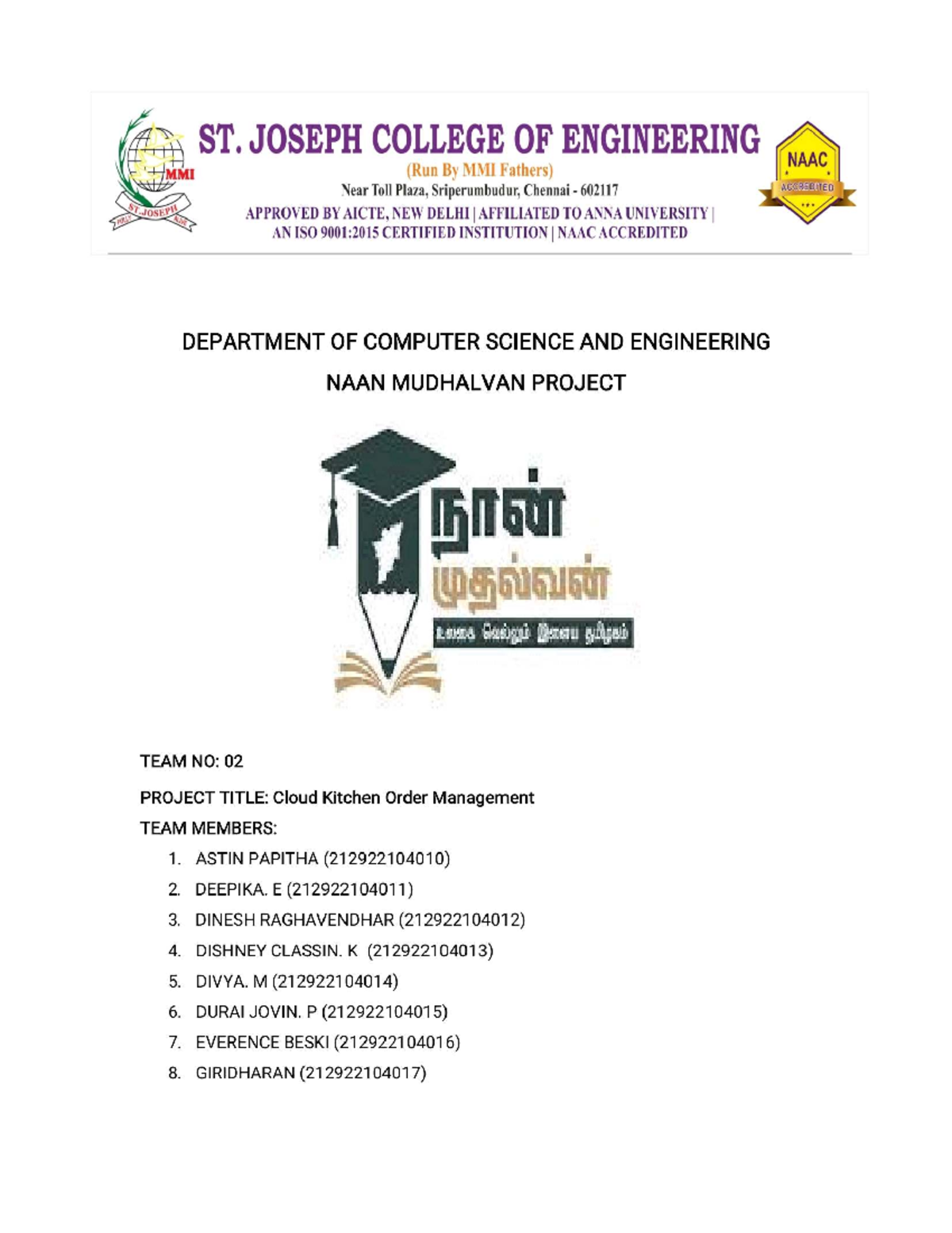 Cloud Kitchen Order Management System Project Acknowledgement and ...