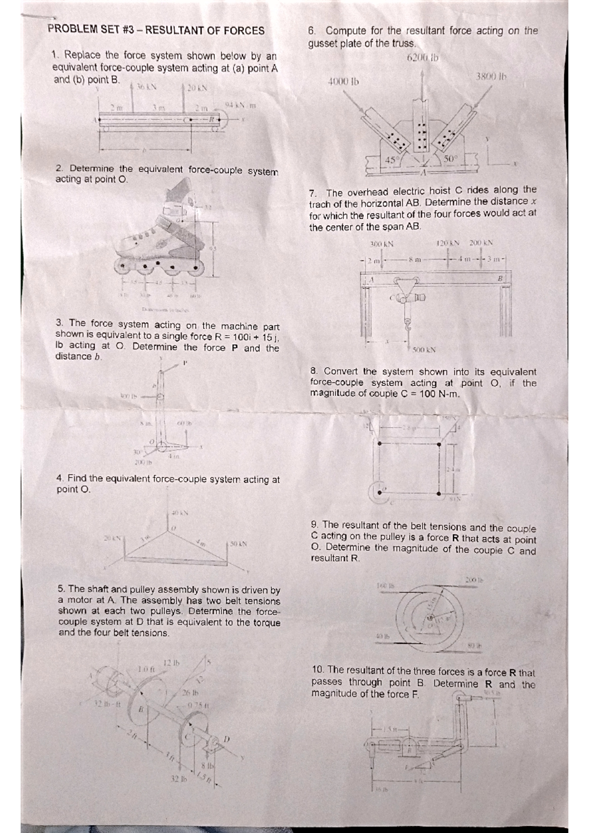 SRB-PSET-3 - Pset - PROBLEM SET RESULTANT OF FORCES 6. Compute for the ...