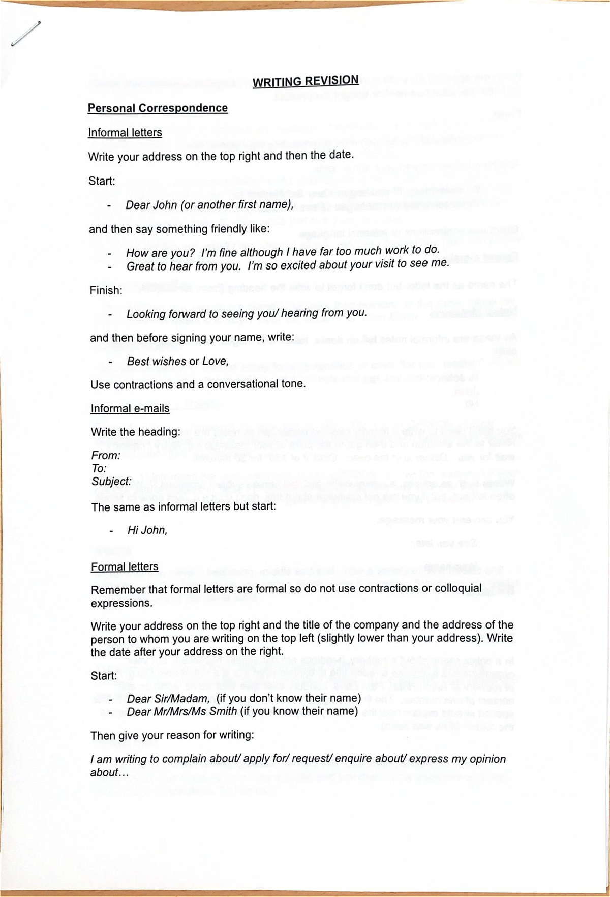 Writing Revision: Personal & Formal Correspondence Guide - Studocu