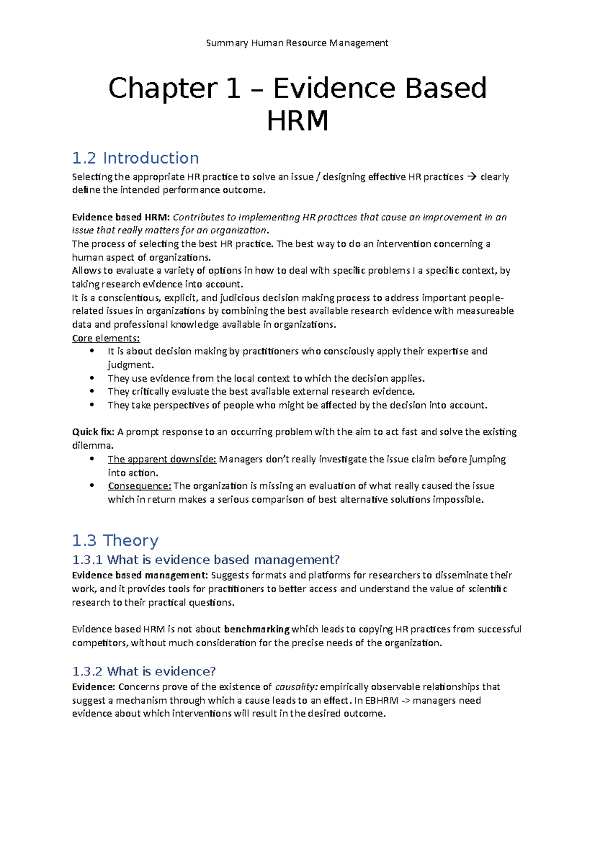 Summary of Evidence Based HRM - Course Code HRM101 - Studeersnel