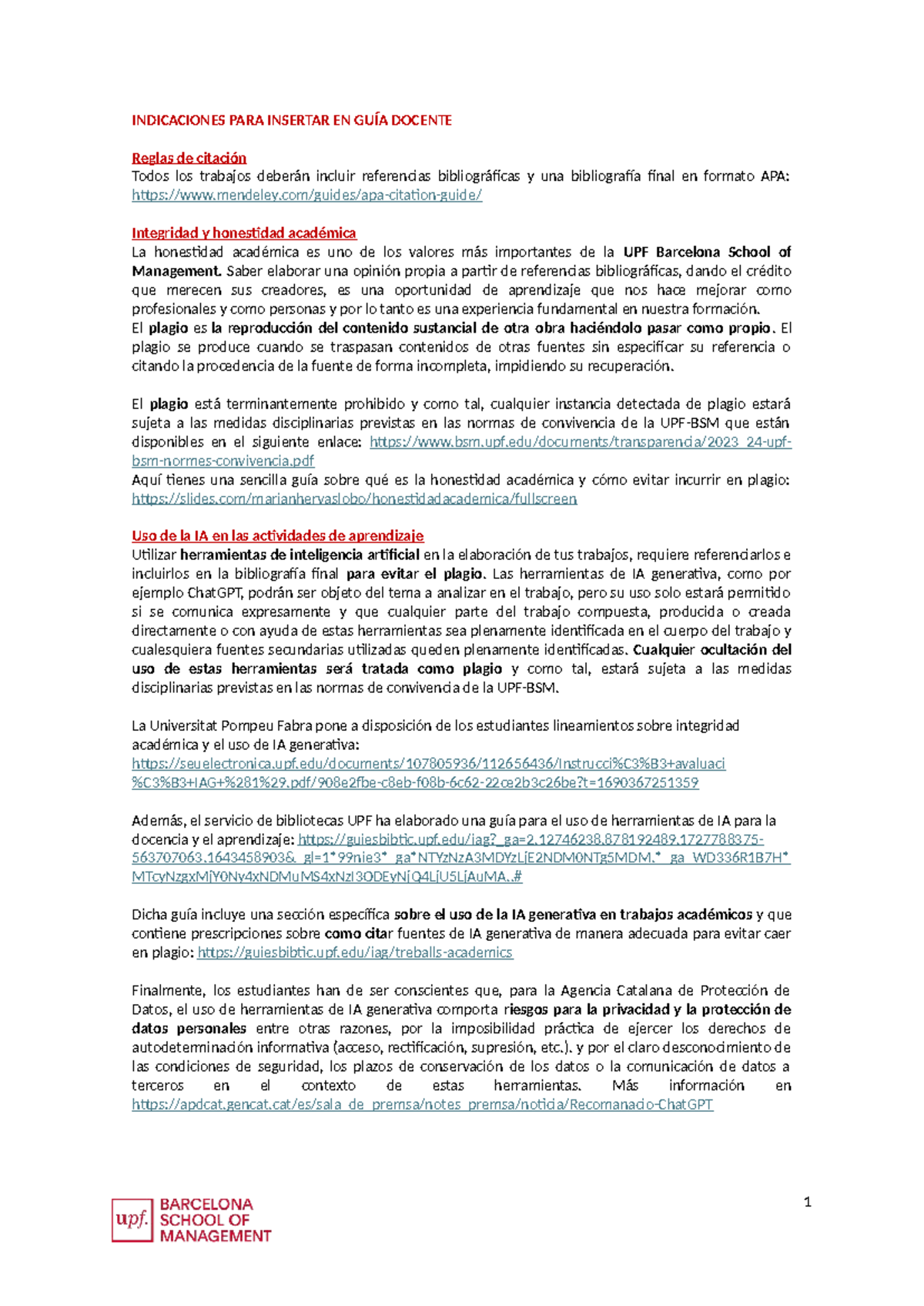 UPF-BSM: Recomendaciones sobre Integridad Académica y Uso de IA - Studocu