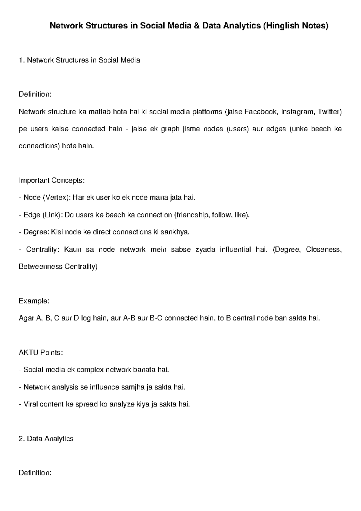 Network Structures and Data Analytics Hinglish Notes - Network ...