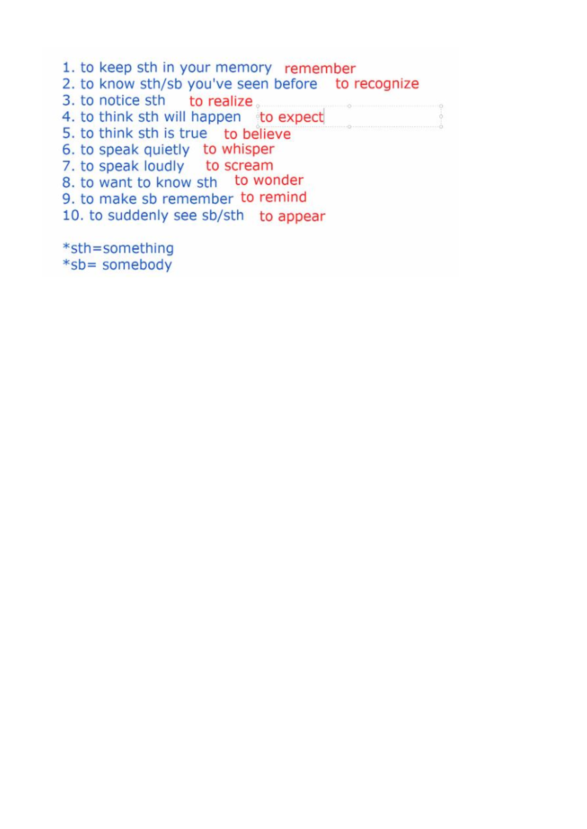 English Vocabulary: Memory and Recognition Terms - Studocu