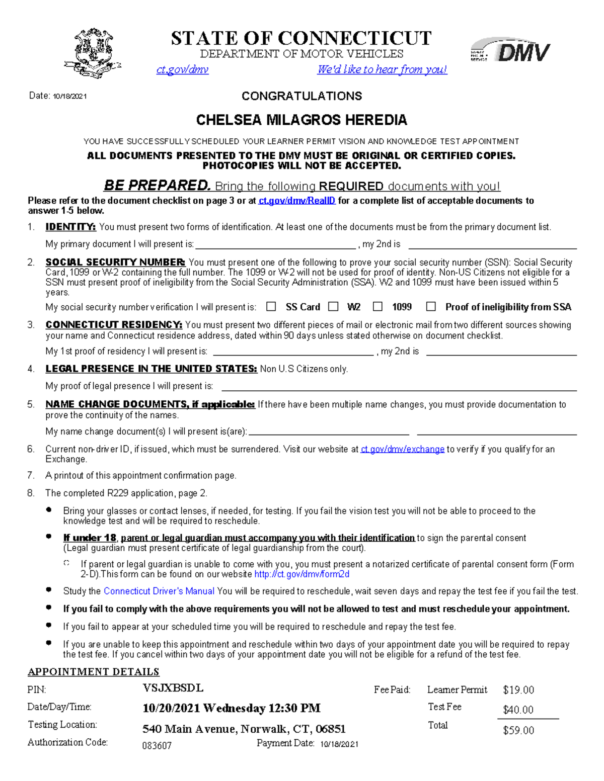 CT DMV Knowledge Test R229 - IDENTITY: You must present two forms of ...