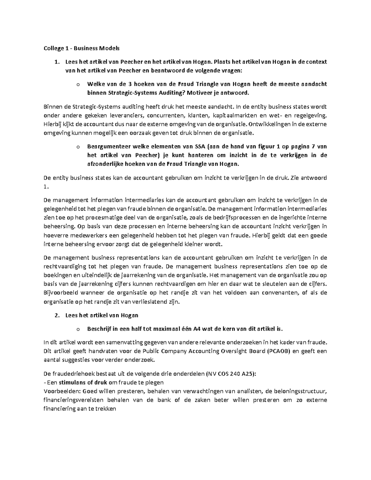 ADVA College 1: Voorbereiding Business Models en Fraud Triangle ...