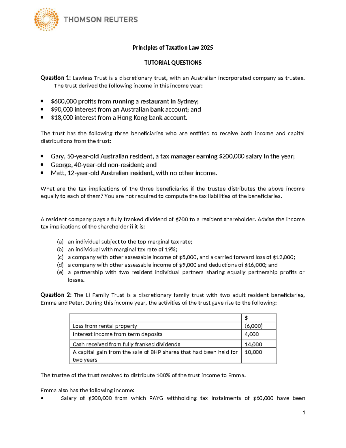 Principles of Taxation Law 2025 TUTORIAL 11: Trusts & Companies ...